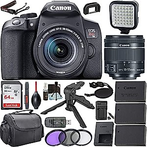 Camera Bundle for Canon EOS Rebel T8i DSLR Camera with EF-S 18-55mm f/4-5.6 is STM Lens and Accessories Pack (64GB, Handheld Tripod, Extra Batteries, and More)