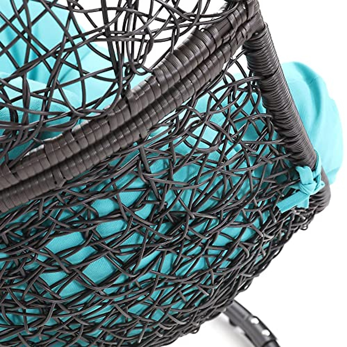 Zuri Furniture Modern Reef Black Basket Swing Chair Teal Cushion with Stand
