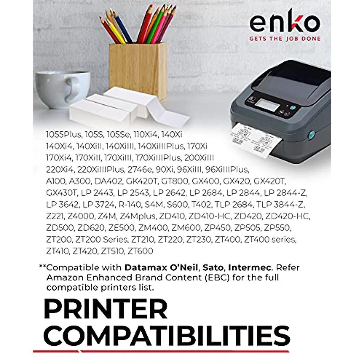 enKo 4 x 6 Thermal Labels Fan Fold Labels Compatible for Rollo Printer Labels - 1 Stack of 500 4x6 Label Zebra Printer - Mailing Postal Label Paper, Perforated, Permanent Adhesive