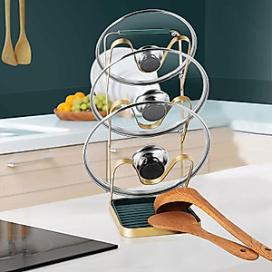 ZXMOTO Pot Lid Holder Spoon Rest Holder Utensil Rests for Kitchen Cabinet Spatula Rack Countertop Lid Organizer with Drip Pad 3-Tiers