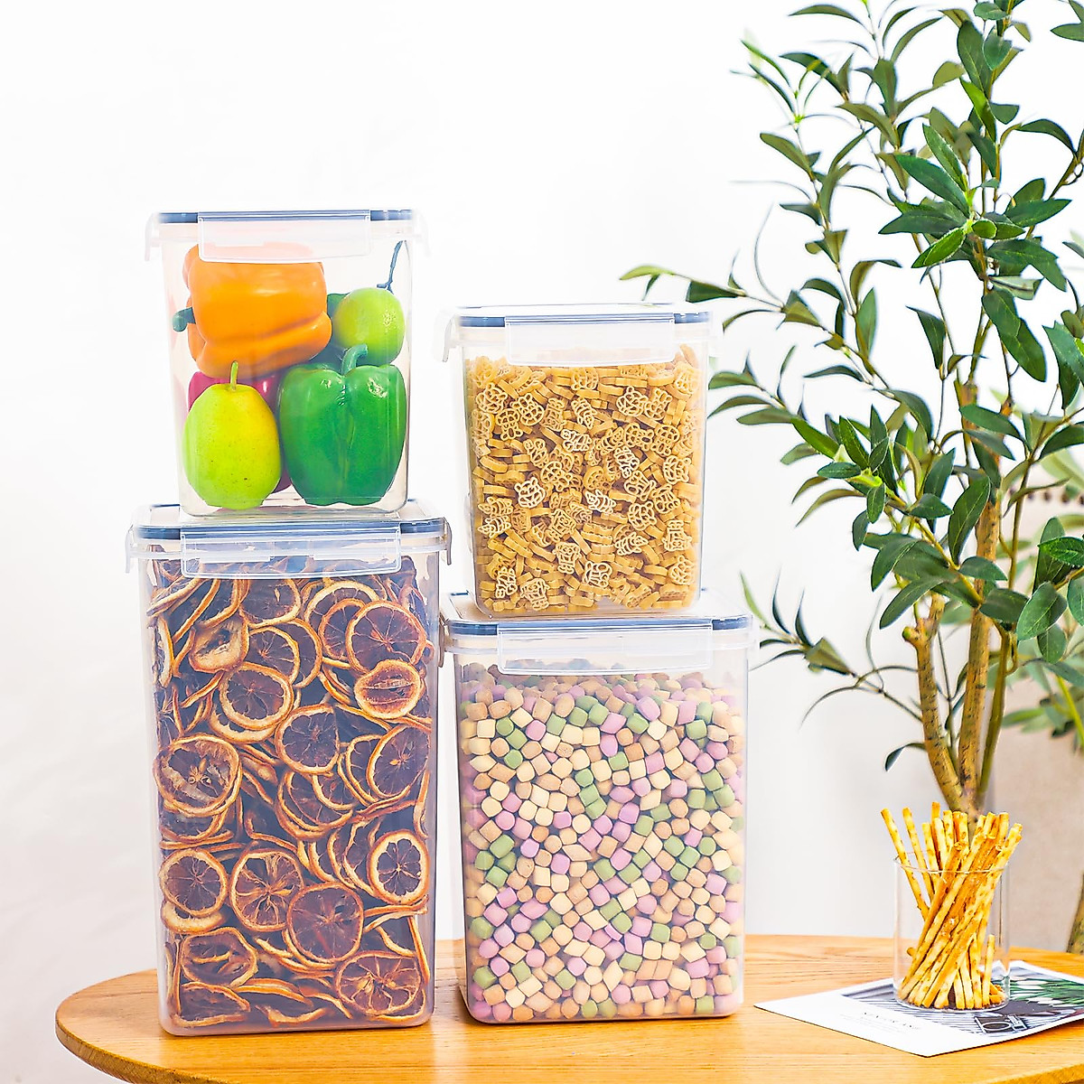 Moretoes Cereal Containers Storage, 10pcs Large Plastic Airtight Food Storage Containers with Lids for Spaghetti Flour Sugar, 6.5L/2pk, 5.2L/2pk, 2.5L/5pk