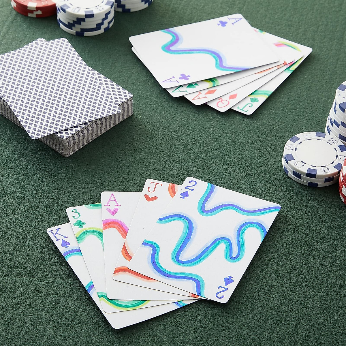 BLUE PANDA 224 Blank Custom Cards for DIY Game Cards - Checkered Diamond Backing - Blank Playing Cards to Write on - Blank Game Cards - Blank Playing Cards with Back Design (4 Decks, 3 x 4 In)