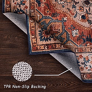 vivorug Washable Rug, Ultra Soft Area Rug 5x7, Non Slip Boho Rug Foldable, Stain Resistant Rugs for Living Room, Persian Tribal Medallion (Yellowish/Navy, 5'x7')