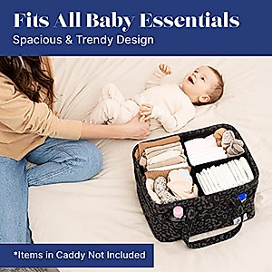 The Blissful Bump Diaper Caddy Organizer, Storage Basket, Caddy organizer with Handle, Baby Organizer for Nursery -Modern Diaper Basket for Boy, Girl, Charcoal Gray Leopard Print