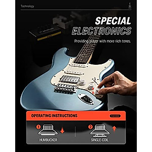 Donner DST-152R Electric Guitar, 39" Beginner Electric Guitar Kit, HSS Pickup with Coil Split, Guitar Starter Set with Amp, Bag, All Accessories, Metallic Ice Blue