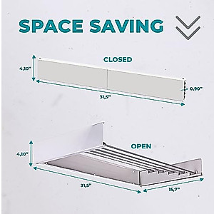 EWODE Clothes Drying Rack Wall Mounted, Collapsible Retractable Laundry Drying Rack, 60 lbs Capacity, 13,1 Linear Ft, 31,5" Width (White)