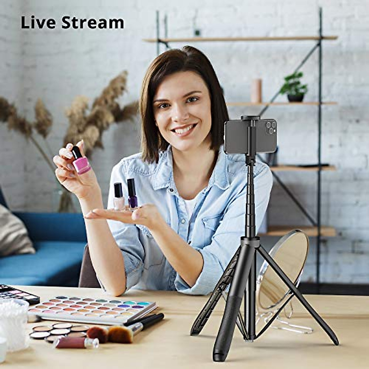 ATUMTEK 51" Selfie Stick Tripod, All in One Extendable Phone Tripod Stand with Bluetooth Remote 360° Rotation for iPhone and Android Phone Selfies, Video Recording, Vlogging, Live Streaming, Black
