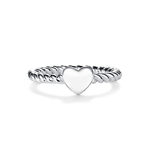 Precious Pieces Sterling Silver Twisted Rope Band Baby Ring with Silver Heart, Stackable or Pinky Ring (Size 3)