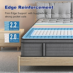 Slecofom 12 Inch Queen Mattress, Medium Firm Hybrid Queen Size Mattress in a Box, Pressure Relief Cool Gel Memory Foam, Breathable Knitted Cover, Pocket Spring with Motion Isolation, Fiberglass-Free
