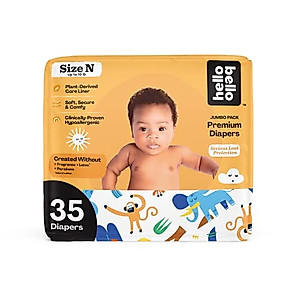 Hello Bello Premium Baby Diapers I Affordable Hypoallergenic and Eco-Friendly Absorbent Diapers for Babies and Kids I Size Newborn I Safari Design I 34 Count