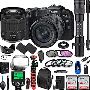 Camera Bundle for Canon EOS RP Mirrorless Camera with RF 24-105mm f/4-7.1 is STM, 420-800mm f/8 Manual Telephoto Zoom Lens Extra Battery, TTL Flash, 128Gb High Speed Memory Card + Accessories Kit
