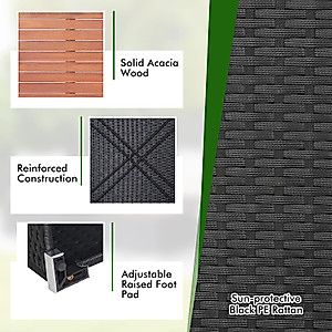 Tangkula 5 Piece Outdoor Patio Furniture Set, Patiojoy PE Wicker Conversation Set with Solid Acacia Wood Tabletop and Soft Cushions, Patio Sectional Sofa Furniture Set for Garden, Poolside (Off White)