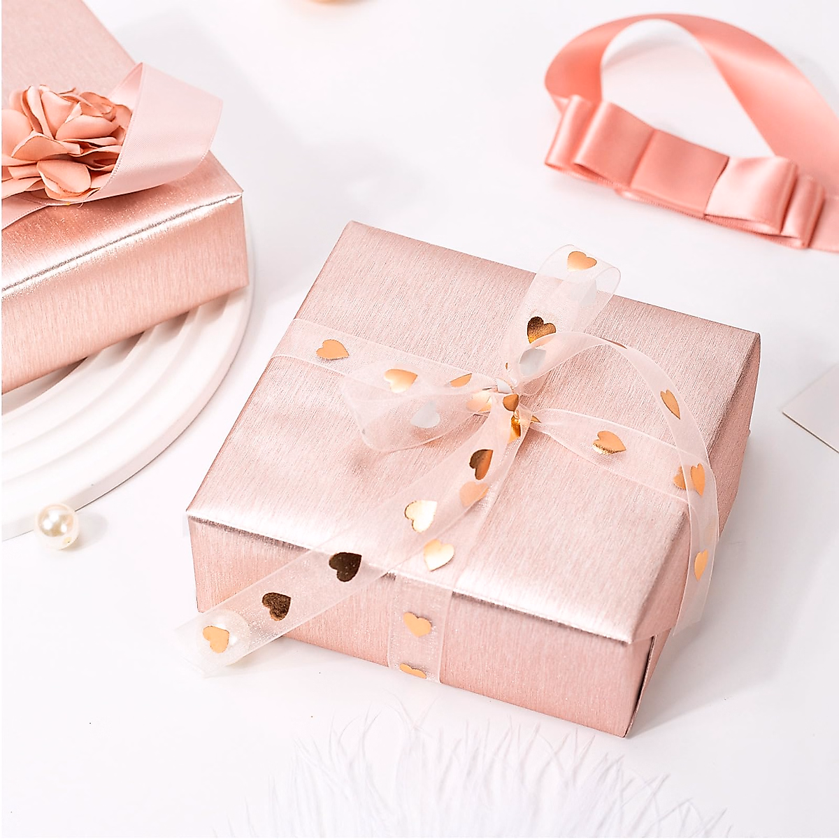 Flyhill Mini Wrapping Paper Roll-17inch X 198inch（23.4sqft -Solid Color with Rose Gold Brush Metallic Shine for Christmas,Birthday,Wedding,Baby Shower,Valentine's Day