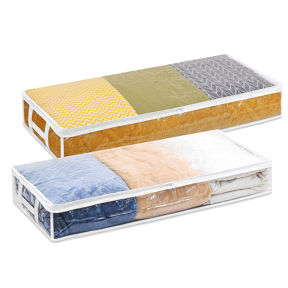 Fixwal 2pcs Clear Storage Bags, Plastic Under Bed Storage Bins, Large Capacity Storage Containers for Comforters Blankets Clothes Bedding