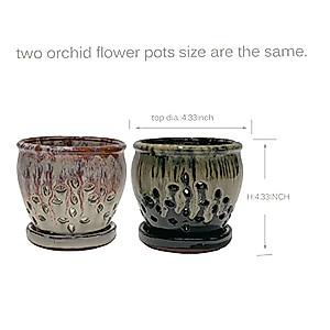 Orchid Pots with Holes 4.33 inch Ceramic Orchid Planter White and Black (Set of 2)