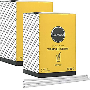 DuraHome Striped Plastic Straws Individually Wrapped White and Red 1000 Pack - 8 inch Drinking Straw, BPA Free Restaurant Style Disposable Straight Straws 0.24" Wide, Bulk Set