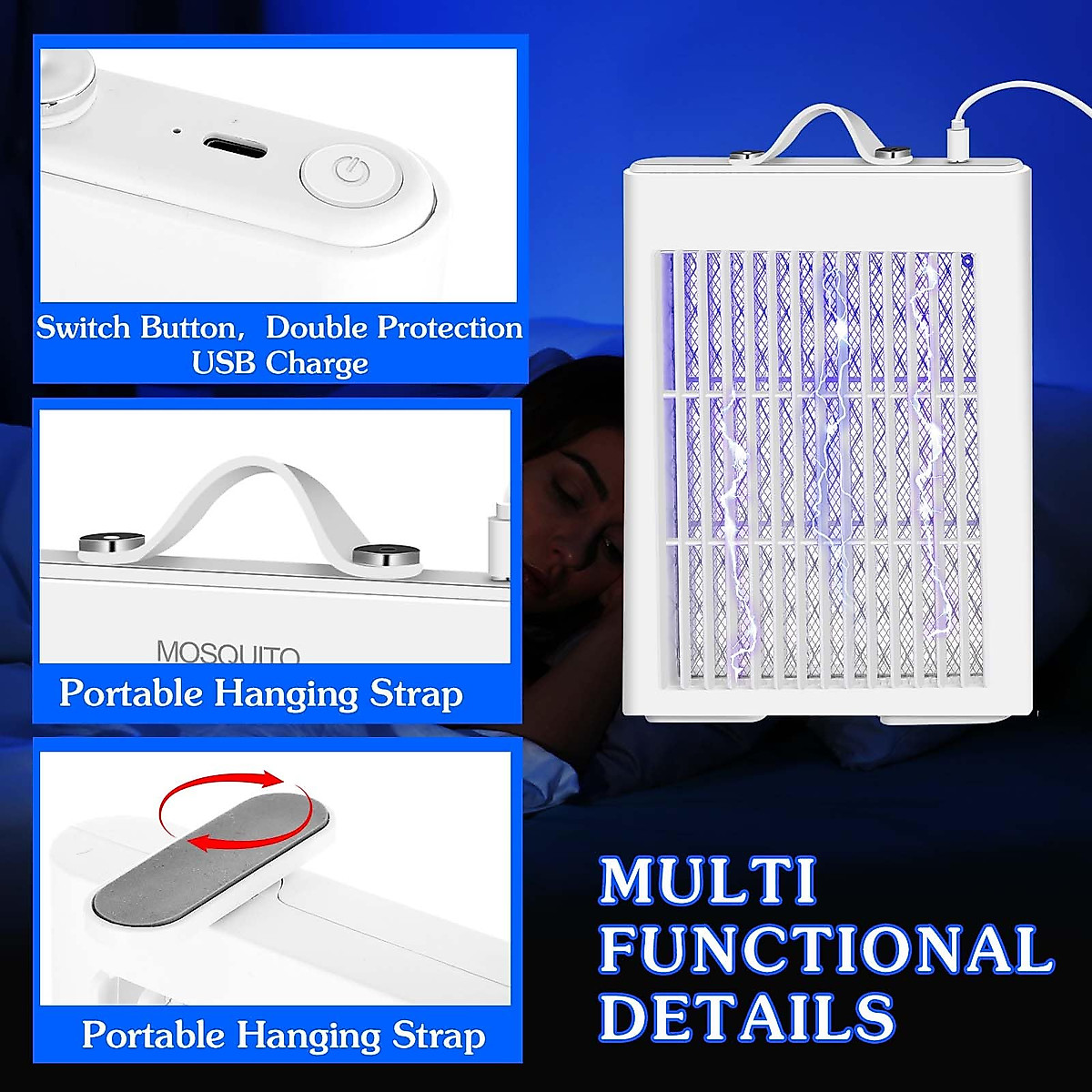 Qualirey Electric Bug Zapper Indoor, 3000v Powerful Mosquito Killer USB Powered Mosquito Zapper Lamp, Insect Traps Fly Zapper for Home, Kitchen, Bedroom, Office(White)