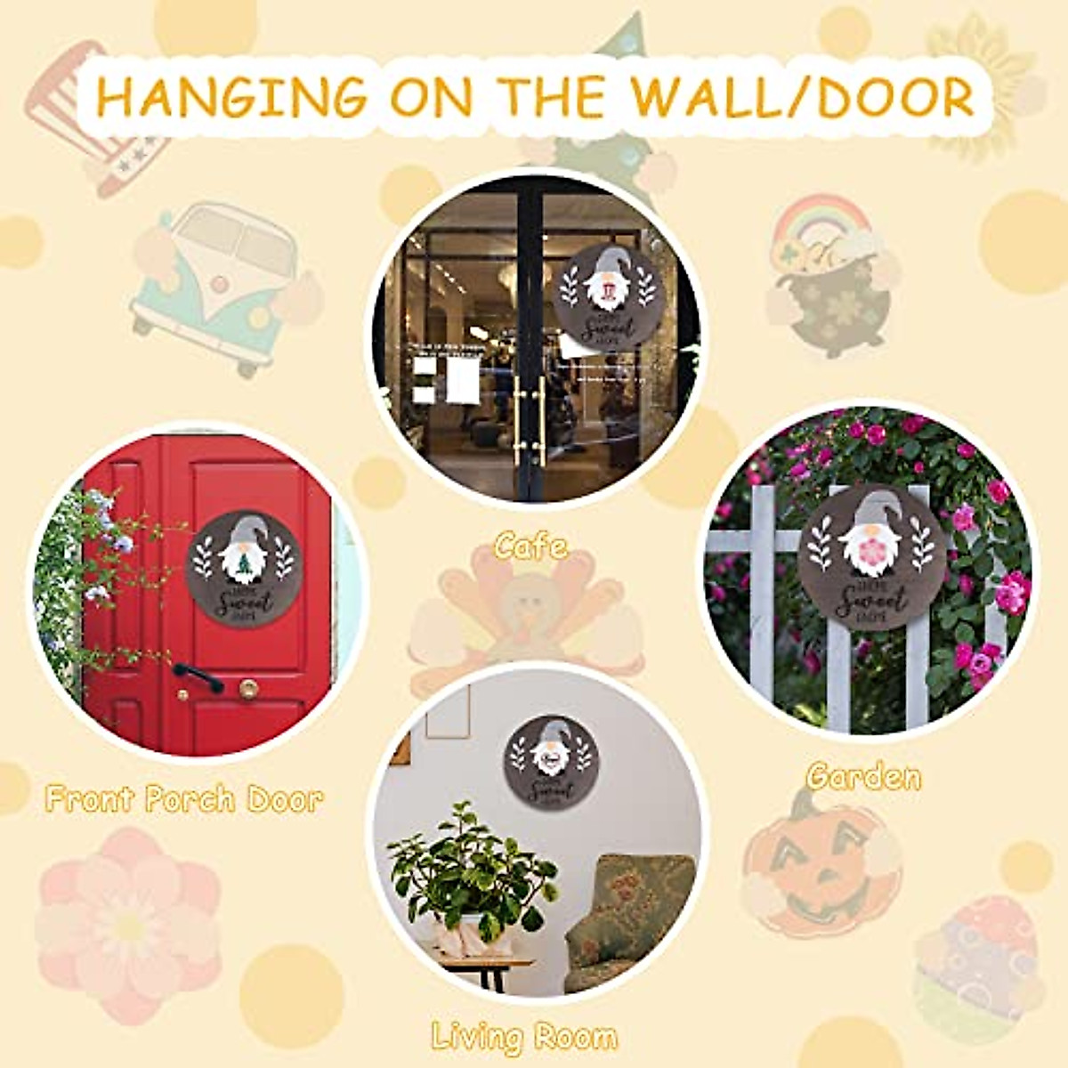 WONDER GARDEN Interchangeable Welcome Home Sign - Seasonal Front Porch Door Decor With 10 Changeable Seasonal Icons for Easter/Halloween/Christmas/Independence Day, Gnome Yard Porch Sign Best House Warming Gifts