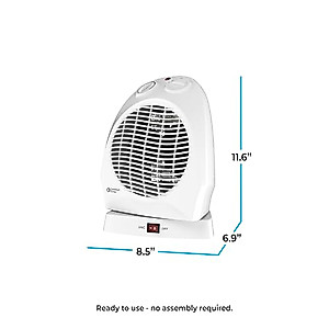 Comfort Zone Oscillating Space Heater with Adjustable Thermostat, Desktop, Fan-Forced, Portable, Overheat Sensor, Tip-Over Switch, Stay-Cool Housing, Ideal for Home, Bedroom, Office, 1,500W, CZ50
