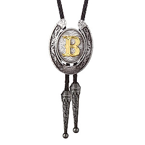 HUABOLA CALYN Vintage Bolo Tie for Men- Initial Letter ABCDMJR to Z Western Cowboy Bolo Tie for Women (B)