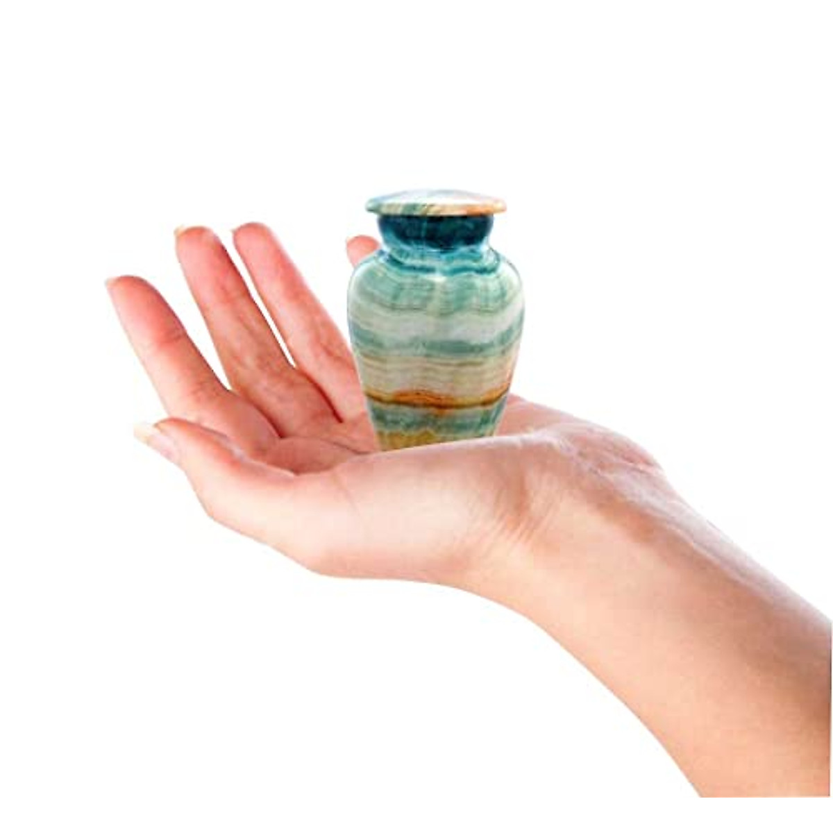 Keepsake Urn | Marble Finish Keepsake Cremation Urn for Ashes | Metal Sharing Urn for Human or Pets Ashes | Mini Memorial Urn with Velvet Bag (Blue Marsh)