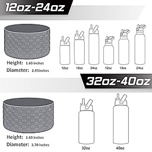VIKIZUES Water Bottle Boot, Compatible with Hydro Flask and Others, Anti-Slip Bottom Silicone Sleeve Cover with Checkered Texture, Fits 32-40 oz Water Bottler, Grey