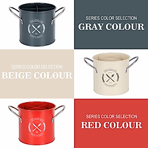 sugarchef Kitchen Utensil Holder Flatware Organizer for Forks Spoons Knives Cooking Tools,4 Compartment Cutlery Caddy Storage Bucket with Drain Hole (Gray)