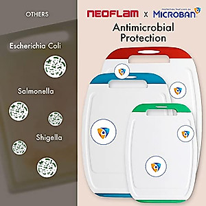 Neoflam Microban Protection Cutting Board 3 Piece Set, Stain & Odor/BPA Free, Reversable Board, Upgraded Larger Juice Groove, Non-Slip EZ Grip Handle, Dishwasher Safe, Multicolor
