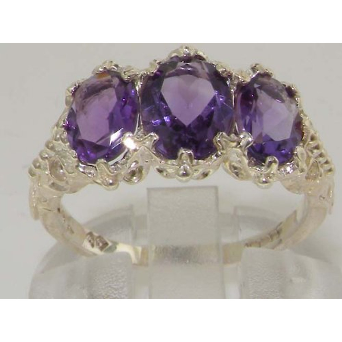 925 Sterling Silver Real Genuine Amethyst Womens Promise Ring - Size 9