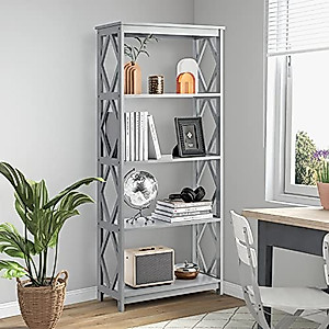 Giantex 5-Tier 61" Tall Wooden Bookshelf - Modern Freestanding Open Shelving Storage Display Shelf with Anti-toppling Device, Easy Assembly Bookcase Shelf Rack for Bedroom, Living Room, Grey