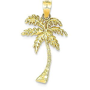 IceCarats 14K Yellow Gold Small Palm Tree Necklace Summer Beach Pendant Tropical Charm Only
