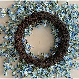 Blue Forsythia Door Wreath Summer Front Door Wreath 24Inch Blue Cream Cluster Wreath on Farmhouse Grapevine Wreath Blossom Cluster for Festival Celebration Front Door Wall Window Christmas Home Décor