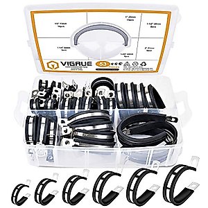 VIGRUE 53pcs Cable Clamps Assortment Kit, 304 Stainless Steel Rubber Cushion Pipe Clamps in 6 Sizes 1/2'' 1'' 1.25'' 1.5'' 1.75'' 2''