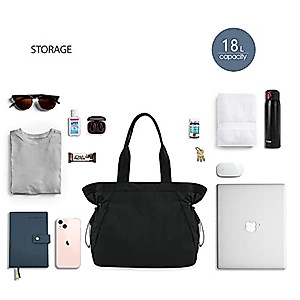 ODODOS 18L Side-Cinch Shopper Bags Lightweight Shoulder Bag Tote Handbag for Shopping Workout Beach Travel, Black