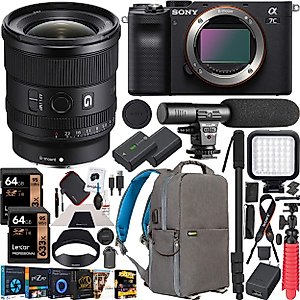 Sony a7C Mirrorless Full Frame Camera Body with Sony FE 20mm F1.8 G Lens SEL20F18G Black ILCE7C/B Bundle with Deco Gear Photography Backpack Case, Software and Accessories
