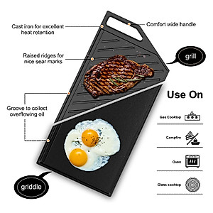 30 Inch Gas Cooktop with Griddle, GASLAND Chef PRO GH3305SF Gas Stovetop with 5 Burners, Reversible Cast Iron Grill/Griddle, 120V Plug-in, NG/LPG Convertible, CSA certified, Stainless Steel