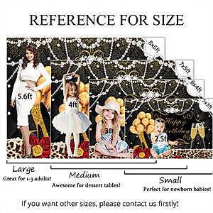 Mocsicka Gold High Heels Birthday Backdrop Pearl Leopard Red Rose Birthday Party Banner for Women Gold Glitter 21st 30th 40th 50th 60th Birthday Party Decoration (8x6ft(96x72 inch))