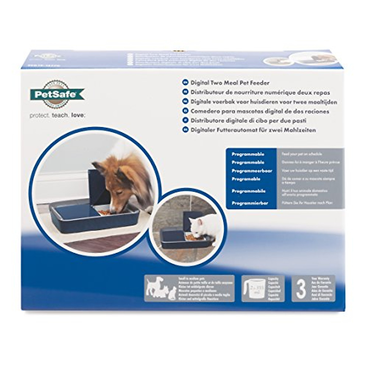 PetSafe Digital Two Meal Automatic Pet Feeder for Cats and Dogs, 2 x 200 g Trays, 4 Day Programming,Blue
