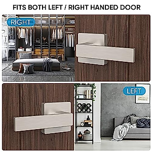 TICONN 2Pk Door Handle Heavy Duty, Reversible Square Door Lever for Bedroom, Bathroom and Rooms (Satin Nickel, Dummy - Front Mount, 2 Pack)