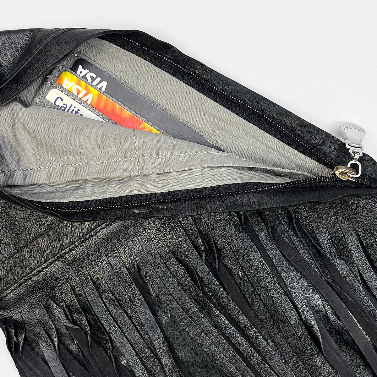 SASH Crossbody Bag - Black Genuine Leather Fringe Purse for Women - Travel Sling Bag with FRID-Protected Wallet