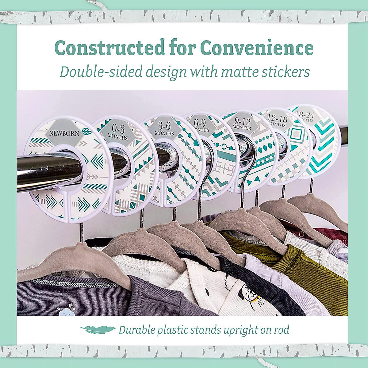 Baby Nest Designs 20x Baby Hangers for Closet with 7X Baby Closet Dividers for Nursery Velvet Baby Clothes Hangers Unisex Newborn Essentials Baby Size Organizer for Infant Clothing to 24 Months