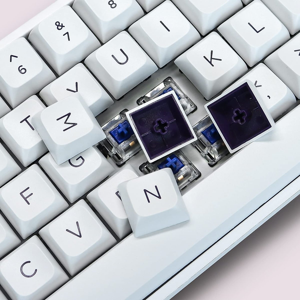 Womier PBT keycaps Set,White/Purple Key Cap,Custom Keyboard keycaps 60 75 100 Percent,Double Shot,ISA Profile caps for MX Switches Mechanical Keyboard(189key,only keycaps)