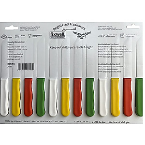 fixwell Stainless Steel Knife Set, 12-Piece, WHITE, RED, GREEN , YELLOW, 3 INCH