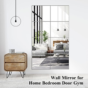 POASAS Mirror Full Length, 14x12 Inchx8PCS Wall Mirror Tiles,Full Body Mirror,Acrylic Shatterproof Mirrors for Bedroom,Door,Home Gym,Kids