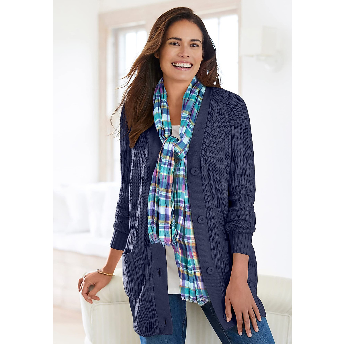 Woman Within Women's Plus Size Button-Front Shaker Cardigan - 3X, Black