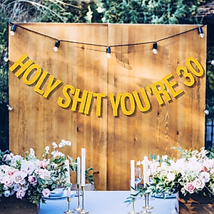 Yasmart Life 30th Birthday Decorations for Women Men Pre-Strung Gold Glitter Birthday Party Decor Sign Funny Banner 30th Bday Party Supplies Holy Shit You're 30 Birthday Banner Party Decoration