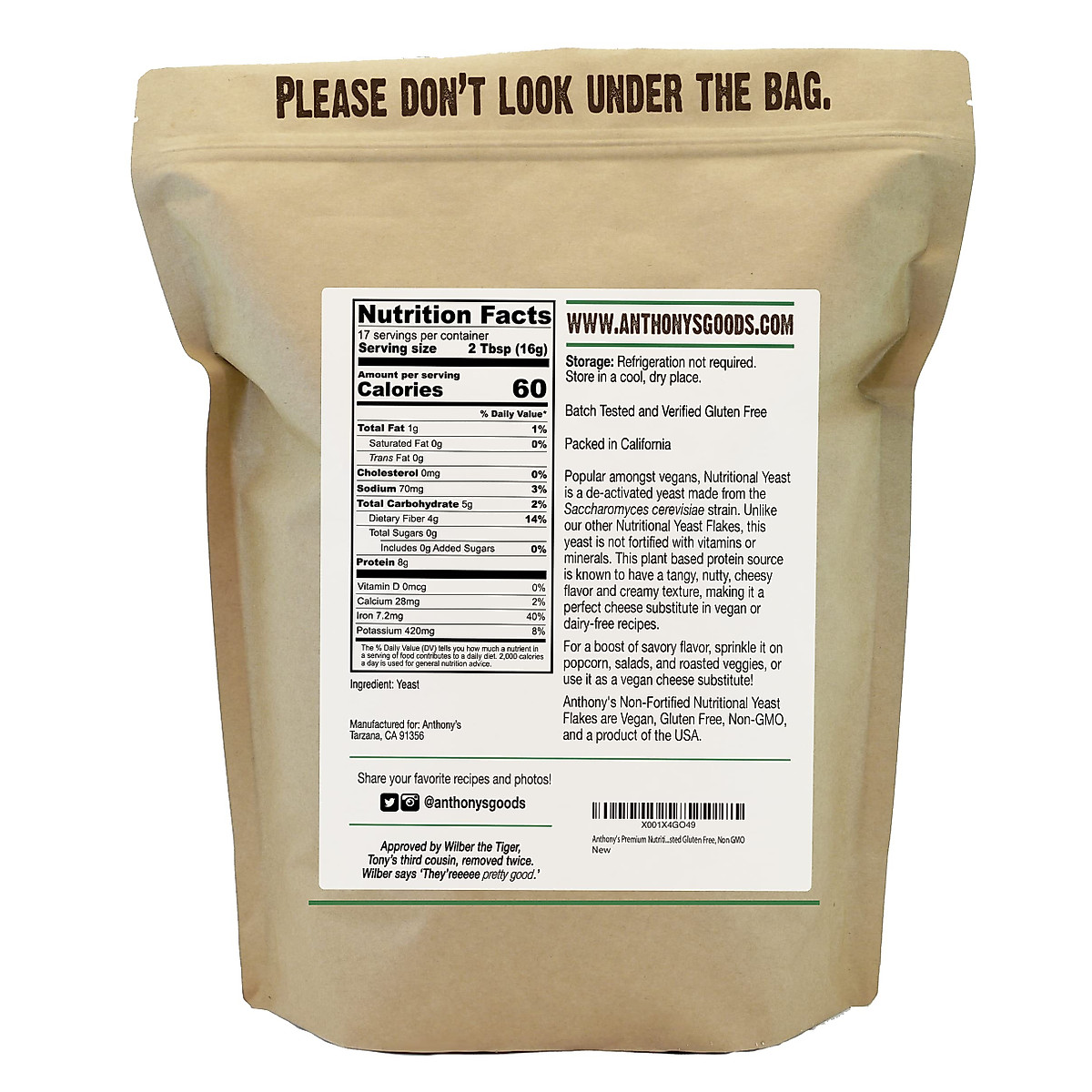 Anthony's Premium Nutritional Yeast Flakes, 10 oz, Non Fortified, Batch Tested Gluten Free, Non GMO