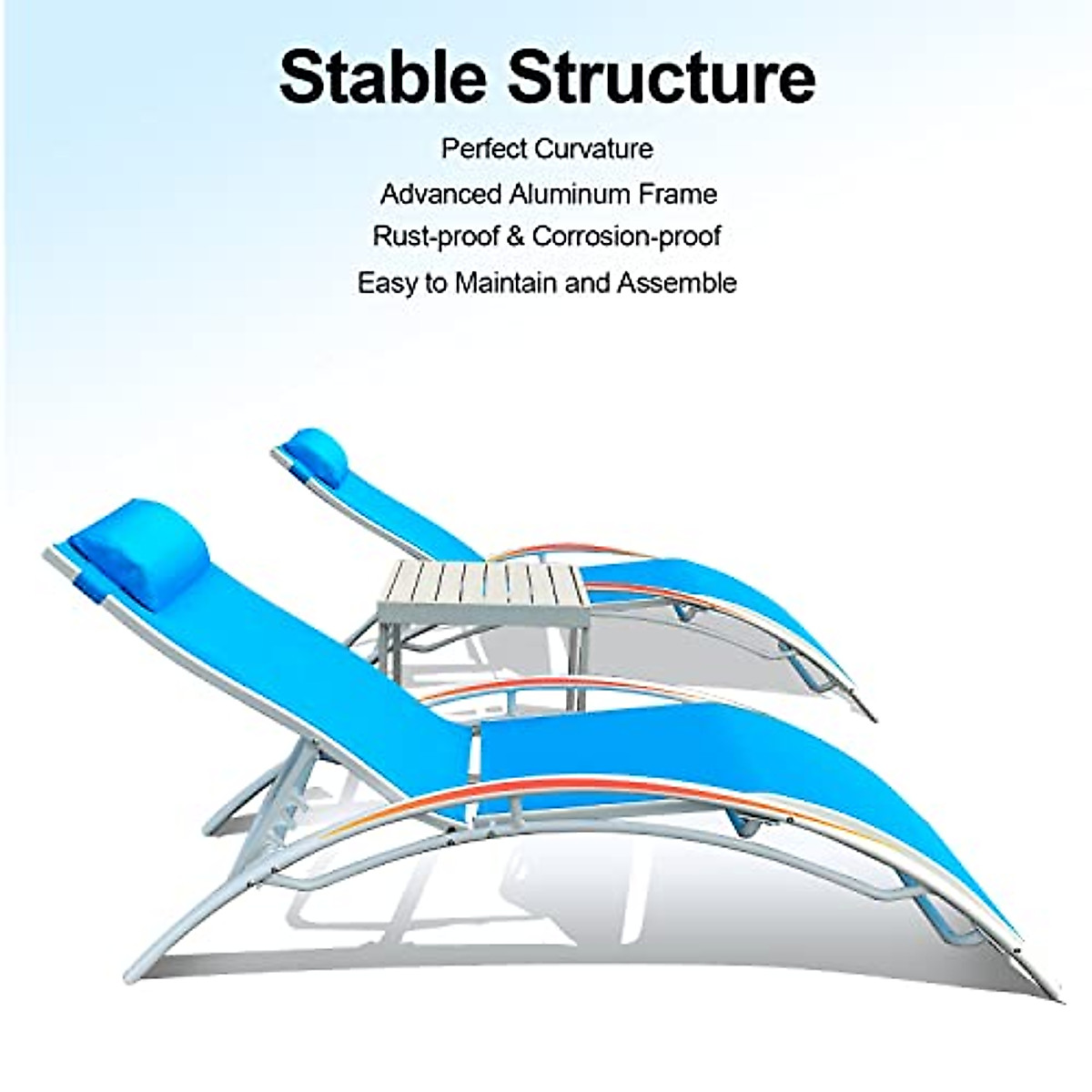 Patio Lounge Chairs Set Outdoor Chaise Lounge Recliner,Tanning Chairs for Outside,Adjustable Chaise Lounge with 2 Pillows for Beach Pool Poolside Yard,2 Pcs,Blue