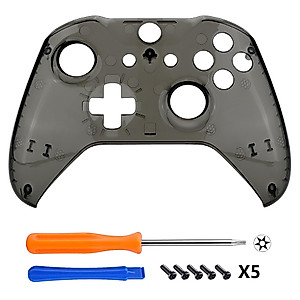 eXtremeRate Transparent Crystal Clear Black Faceplate Cover for Xbox One Wireless Controller (Model 1708), Custom Case Front Housing Shell for Xbox One S X Controller - Controller NOT Included