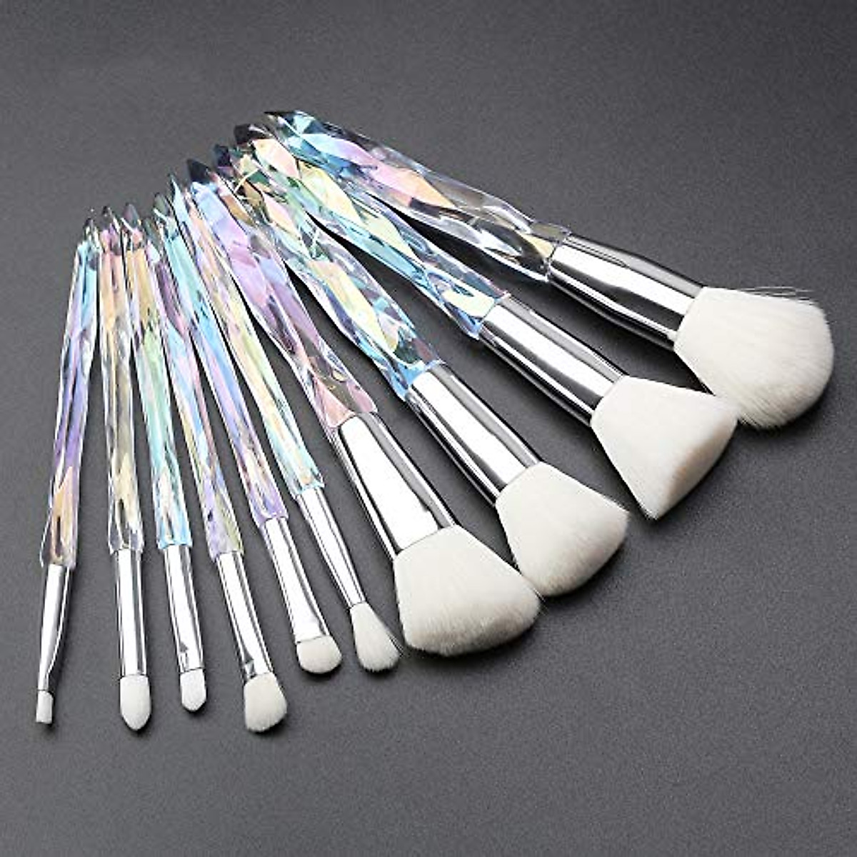 Makeup Brushes Crystal Handle Set, Tenmon 10 PCS Crystal Transparent Handle Kabuki Powder Foundation Brush Concealer Eye Shadow Eyeliner Eyebrow Brush (White)